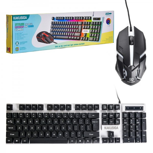 فروش عمده کیبورد و موس سیم دار بک لایت RGB کاکوسیگا (KAKUSIGA) مدل KSC-734