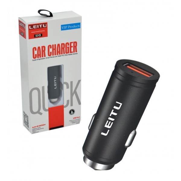 خرید عمده شارژر فندکی تک پورت + کابل type-c لیتو (LEITU) مدل LC-C3