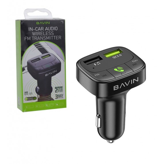 شارژر فندکی 18 وات دو پورت + FM پلیر بلوتوثی باوین (BAVIN) مدل BM-05