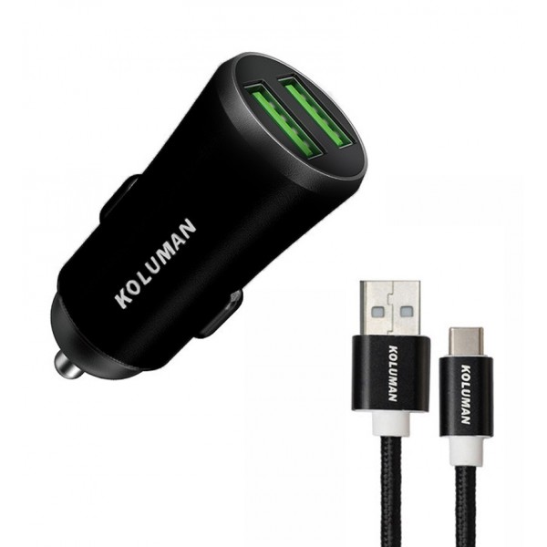 فروش عمده شارژر فندکی 20 وات دو پورت + کابل تایپ سی کلومن (KOLUMAN) مدل KC-C04