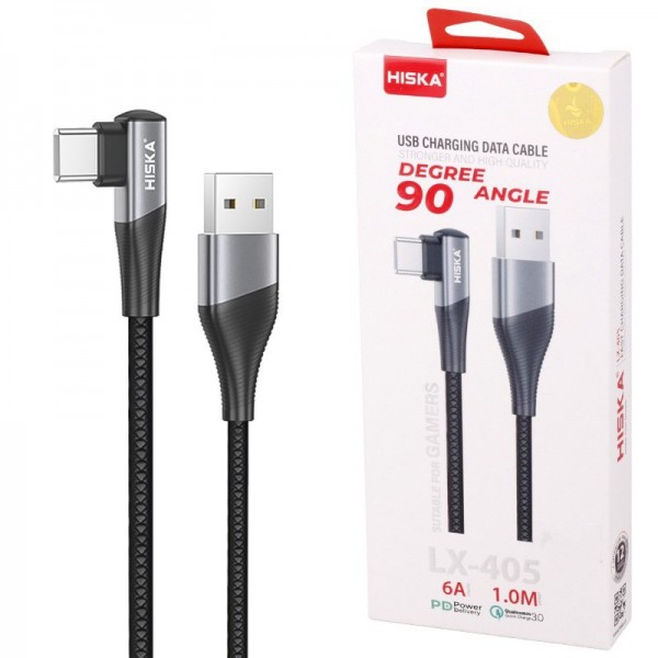 خرید عمده کابل تایپ سی (Type-C) سری 90 درجه هیسکا (HISKA) طول 1 متر مدل LX-405