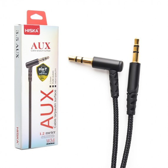 خرید عمده کابل 1 به 1 صدا (AUX) سری 90 درجه هیسکا (HISKA) طول 1.2 متر مدل W34