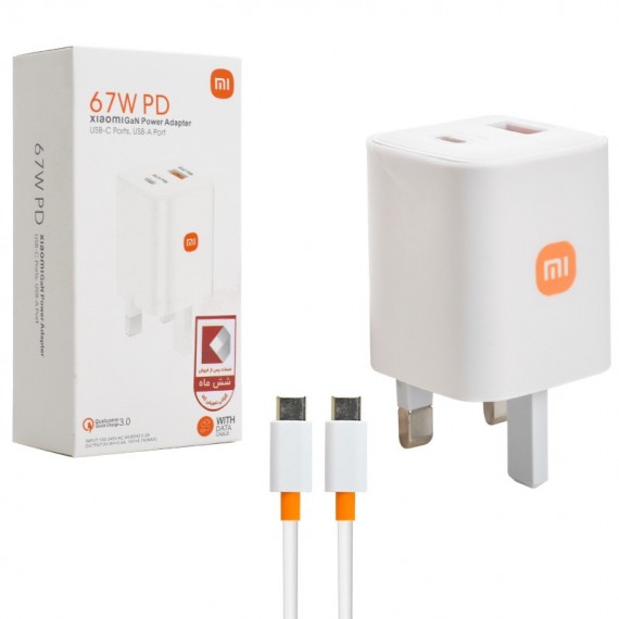 خرید عمده فست شارژر دو پورت + کابل تایپ سی شیائومی (Xiaomi) 67W مدل MDY-K50-EF