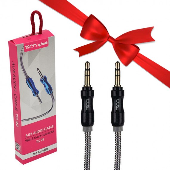 فروش عمده بسته 10 عددی کابل 1 به 1 صدا (AUX) تسکو (TSCO) طول 1 متر مدل TC 92 + یک عدد رایگان
