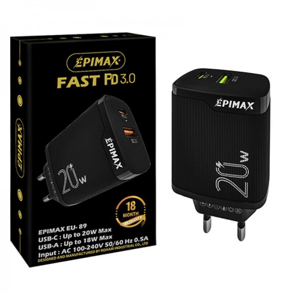 خرید عمده کلگی شارژر دو پورت اپیمکس (EPIMAX) 20W مدل EU-89