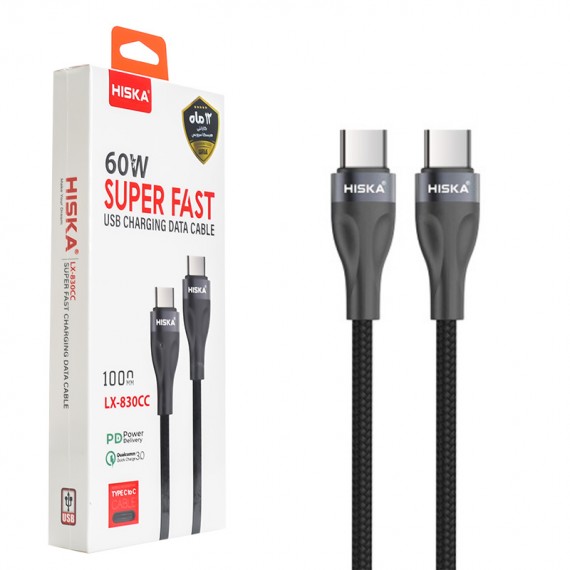 پخش عمده کابل تایپ سی به تایپ سی (Type-C to Type-C) هیسکا (HISKA) طول 1 متر مدل LX-830cc