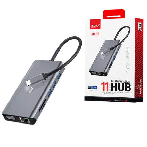 فروش عمده هاب 11 پورت و رابط تایپ سی هیسکا (HISKA) مدل HR-55