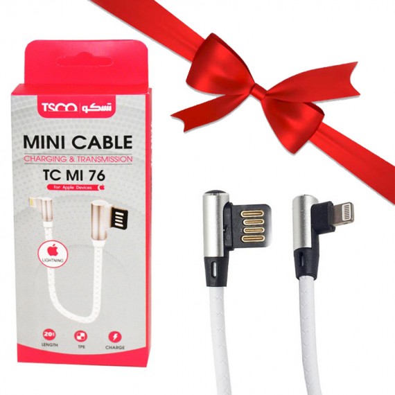فروش عمده بسته 10 عددی کابل آیفون پاور بانکی 90 درجه تسکو (TSCO) مدل TC MI 76 + یک عدد رایگان