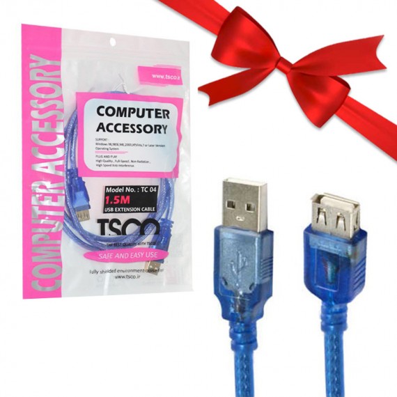 فروش عمده بسته 10 عددی کابل افزایش طول USB تسکو (TSCO) مدل TC 04 طول 1.5 متر + یک عدد رایگان