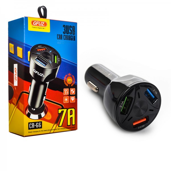 خرید عمده شارژر فندکی 35 وات سه پورت جی فوز (GFUZ) مدل CR-66