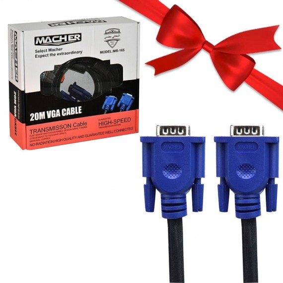 فروش عمده بسته 10 عددی کابل VGA (3+4) مچر (MACHER) طول 20 متر مدل MR-165 + یک عدد رایگان