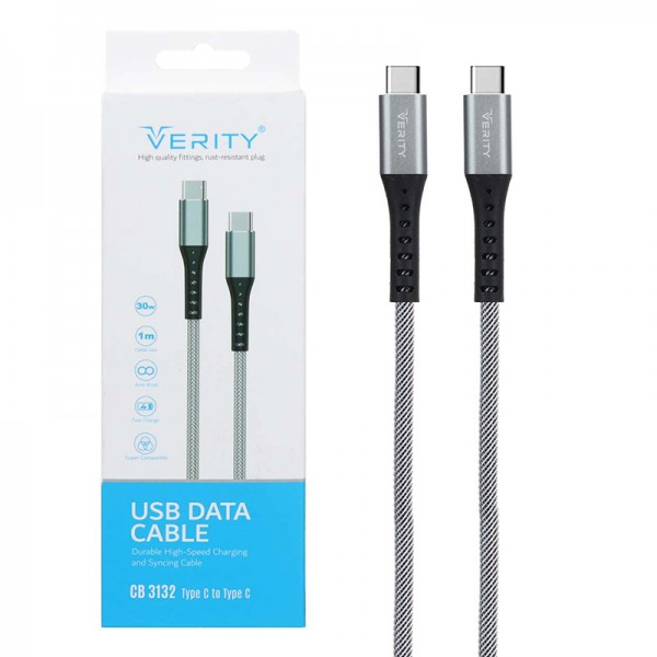 فروش عمده کابل تایپ سی به تایپ سی (Type-C to Type-C) وریتی (VERITY) طول 1 متر مدل CB 3132