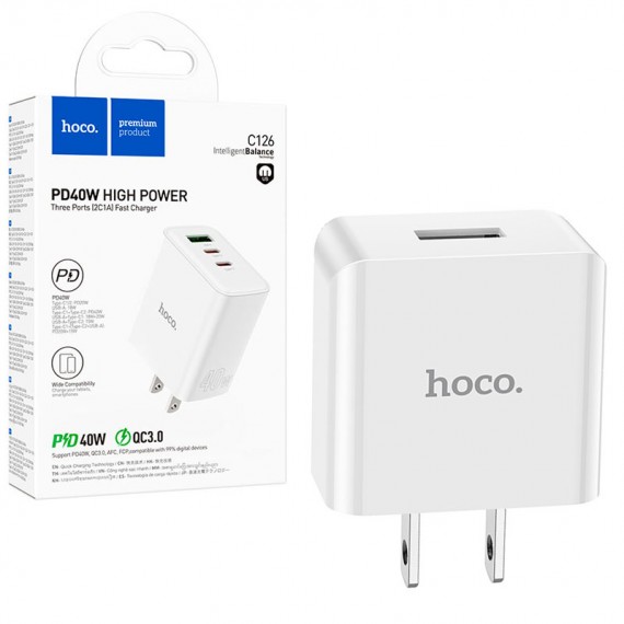 فروش عمده کلگی شارژر 40 وات 3 پورت هوکو (hoco) مدل C126