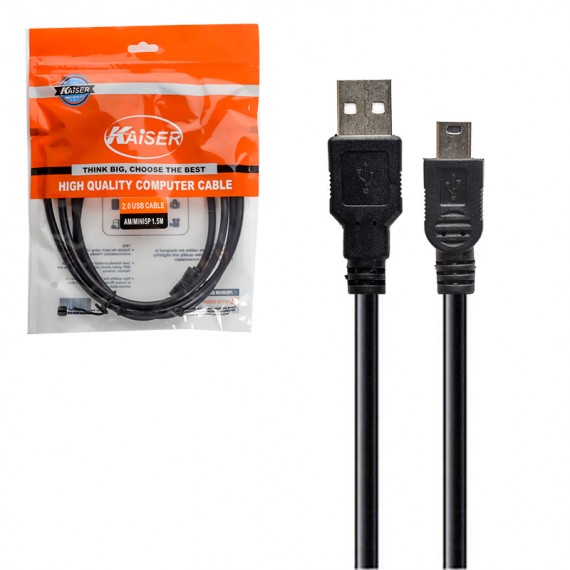 فروش عمده کابل پرینتر USB AM/Mini 5P کایزر (KAISER) طول 1.5 متر