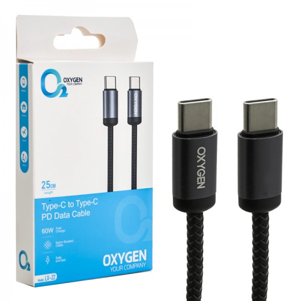 پخش عمده کابل تایپ سی به تایپ سی (Type-C to Type-C) پاوربانکی اکسیژن (OXYGEN) طول 25 سانتی متر ...