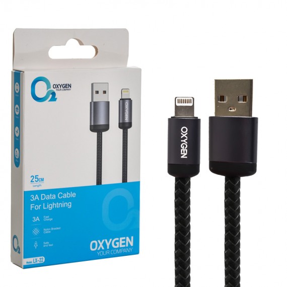 فروش عمده کابل آیفون (Lightning) پاوربانکی اکسیژن (OXYGEN) طول 25 سانتی متر مدل LX-22