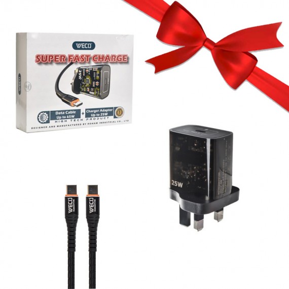 پخش عمده بسته 1+10 شارژر دیواری 25 وات + کابل (Type-C To Type-C) ویکو (WECO) مدل WECO-56 (یک عدد ...
