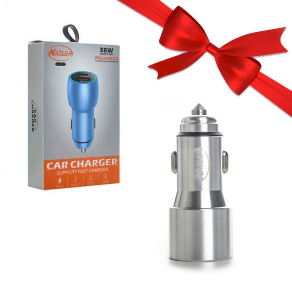 فروش عمدهبسته 1+10 شارژر فندکی 38 وات دو پورت کایزر (KAISER) مدل K-32 (یک عدد هدیه)