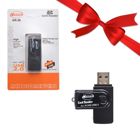 فروش عمده بسته 1+10 رم ریدر همه کاره USB2.0 کایزر (KAISER) مدل KR-26 (یک عدد هدیه)