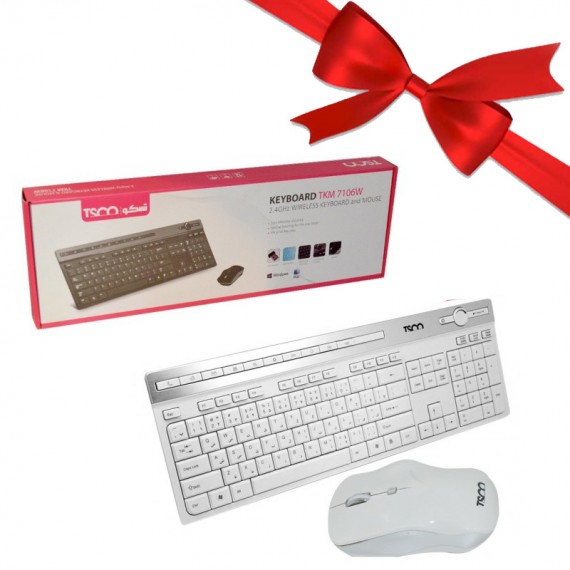پخش عمده بسته 1+10 کیبورد و موس بی سیم تسکو (TSCO) مدل TKM 7106W (یک عدد هدیه)