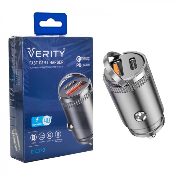 خرید عمده شارژر فندکی 48 وات دو پورت + کابل تایپ سی به تایپ سی وریتی (VERITY) مدل CQ1123