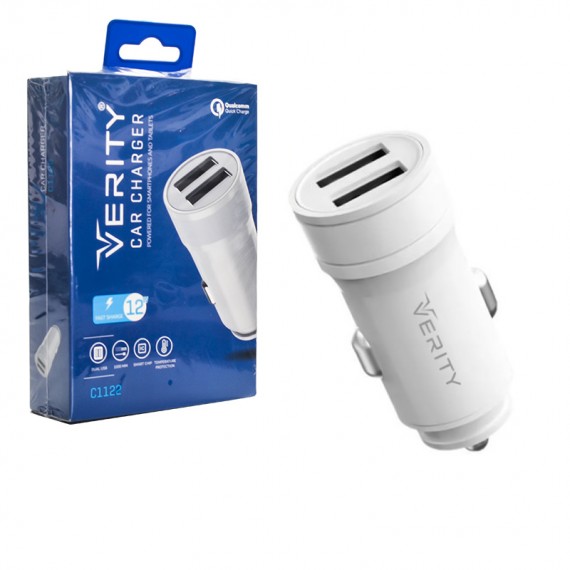 خرید عمده شارژر فندکی 12 وات دو پورت + کابل تایپ سی وریتی (VERITY) مدل V-C1122