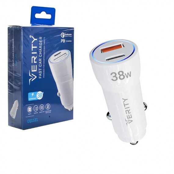 خرید عمده شارژر فندکی 38 وات دو پورت + کابل تایپ سی وریتی (VERITY) مدل CQ1121