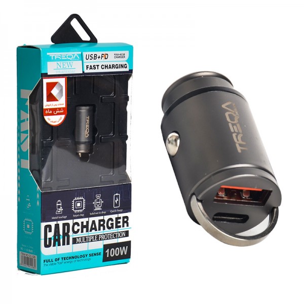 فروش عمده شارژر فندکی 100 وات دو پورت ترکا (TREQA) مدل CC-326